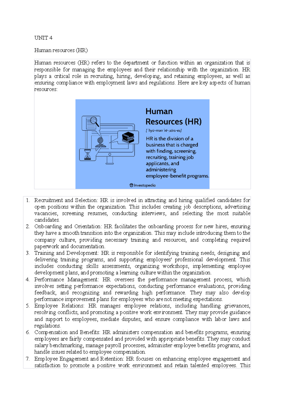 UNIT 4 - BUSINESS ANALYTICS - UNIT 4 Human resources (HR) Human ...