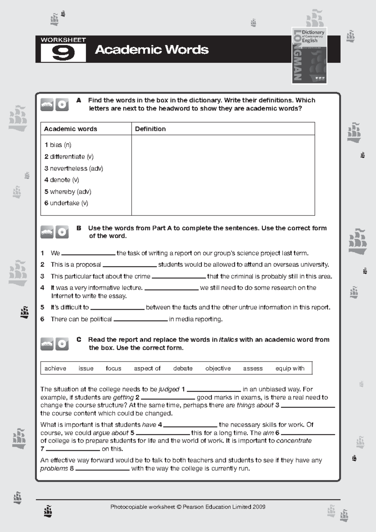 Academic words - communication - Photocopiable worksheet © Pearson ...