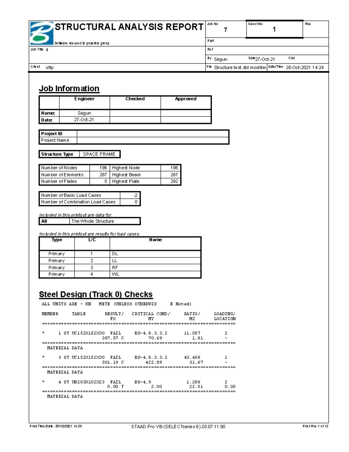Anlaysis Result - STRUCTURAL ANALYSIS REPORT FOR OFTP UTILITY BUILDING ...
