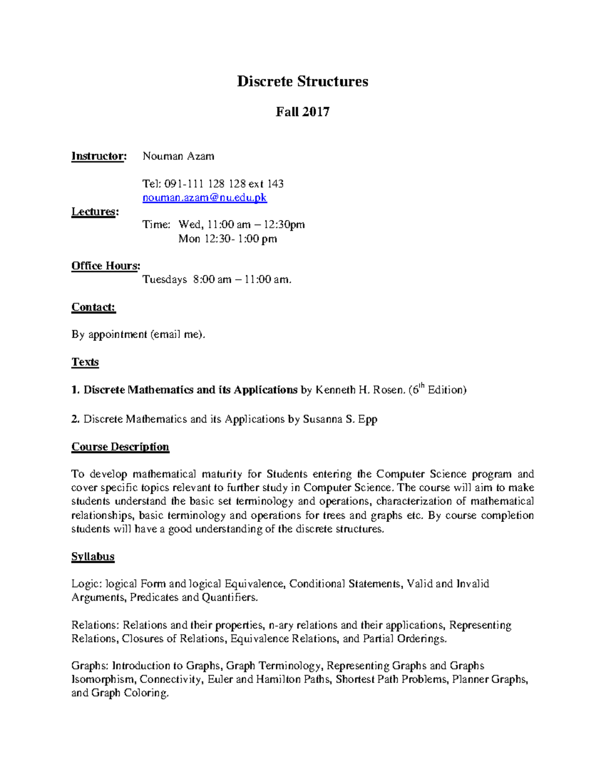 Discrete Structures Fall 2017 - Studocu