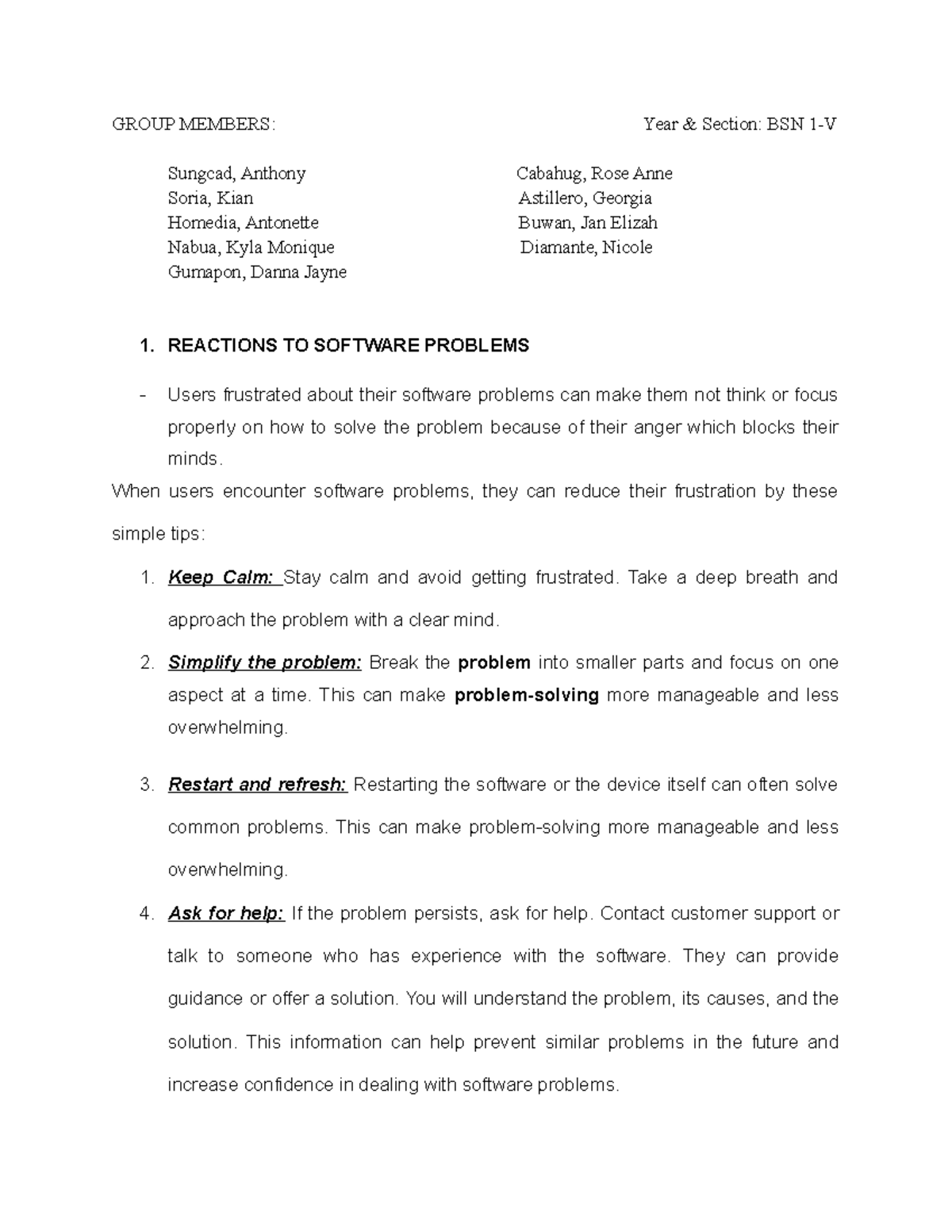 Critical thinking for comp - GROUP MEMBERS: Year & Section: BSN 1-V ...