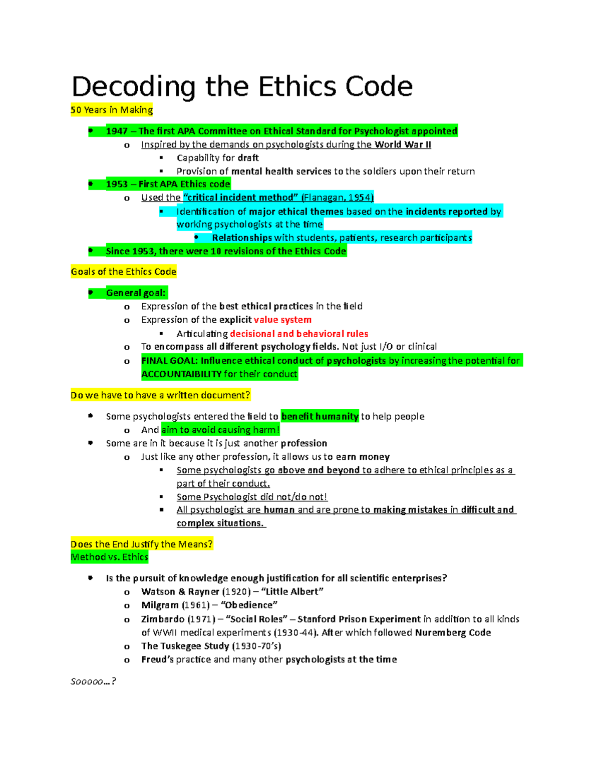 Decoding the Ethics Code - Not just I/O or clinical o FINAL GOAL: Influence ethical conduct of ...