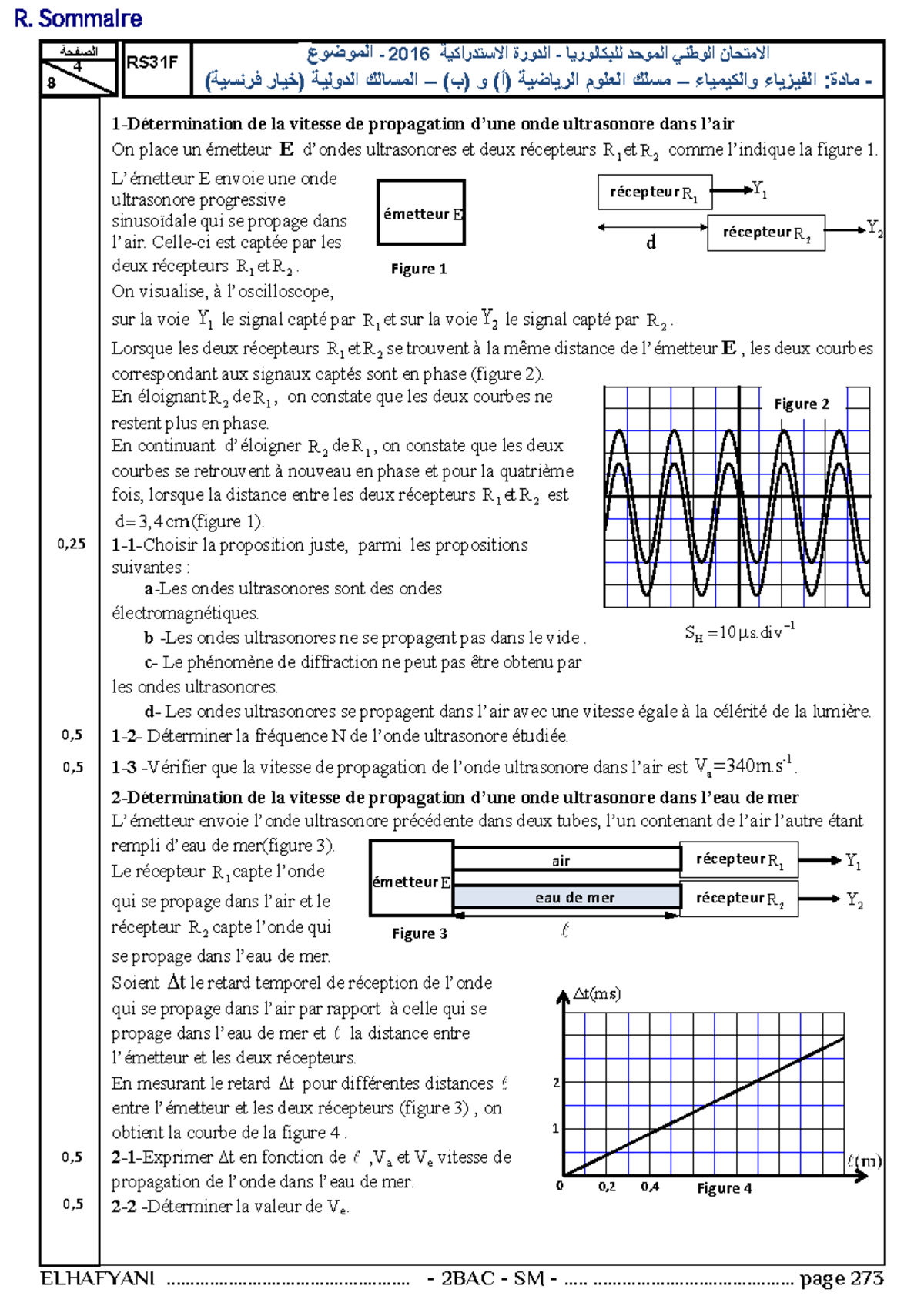 Onde meca - EXERCICE ONDE MECANIQUE - 8 4 Δحϔصϟا 8 وضوعϣϟا- 2016 Δϳϛستدراϻا - Studocu