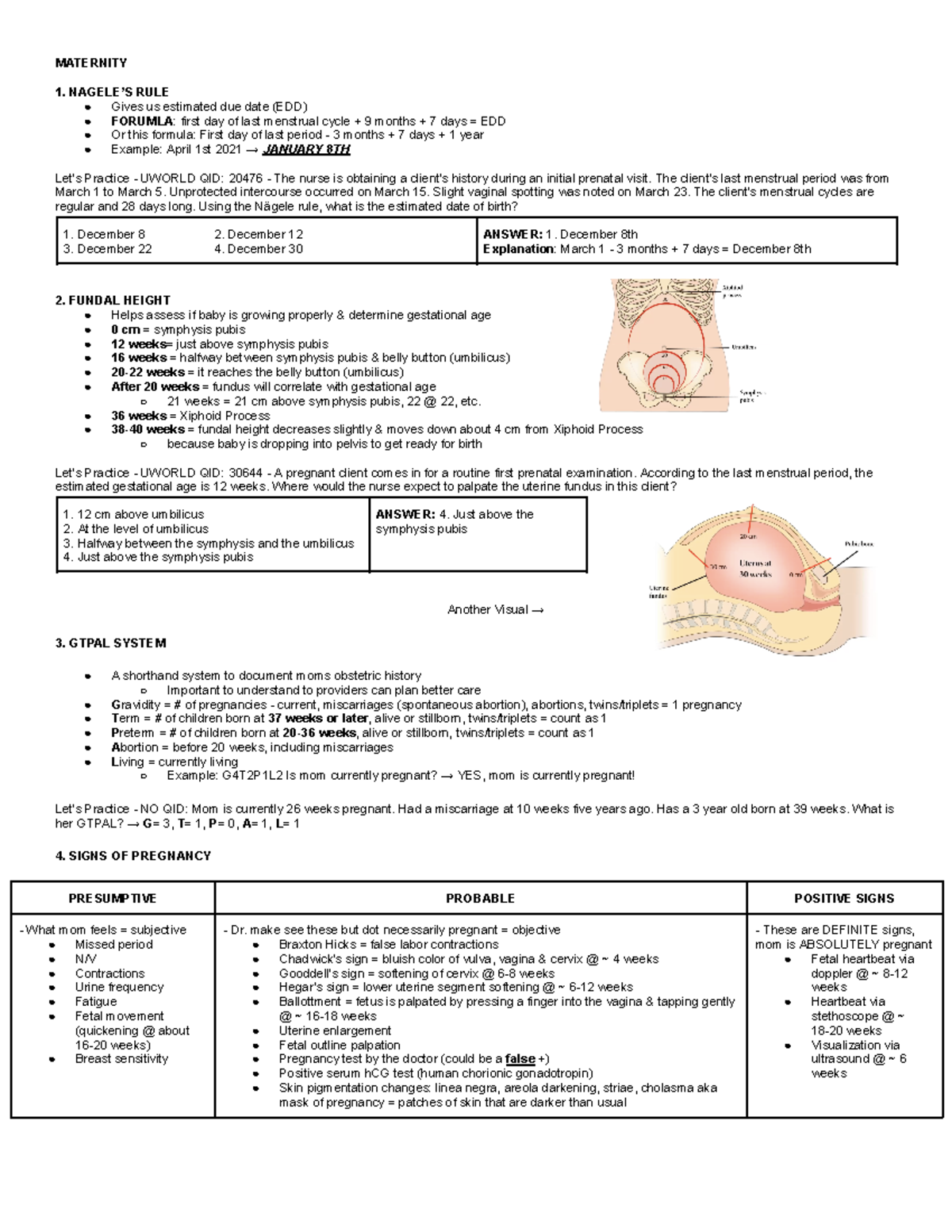 Maternity notes - Nclex - MATERNITY 1. NAGELE’S RULE Gives us estimated ...