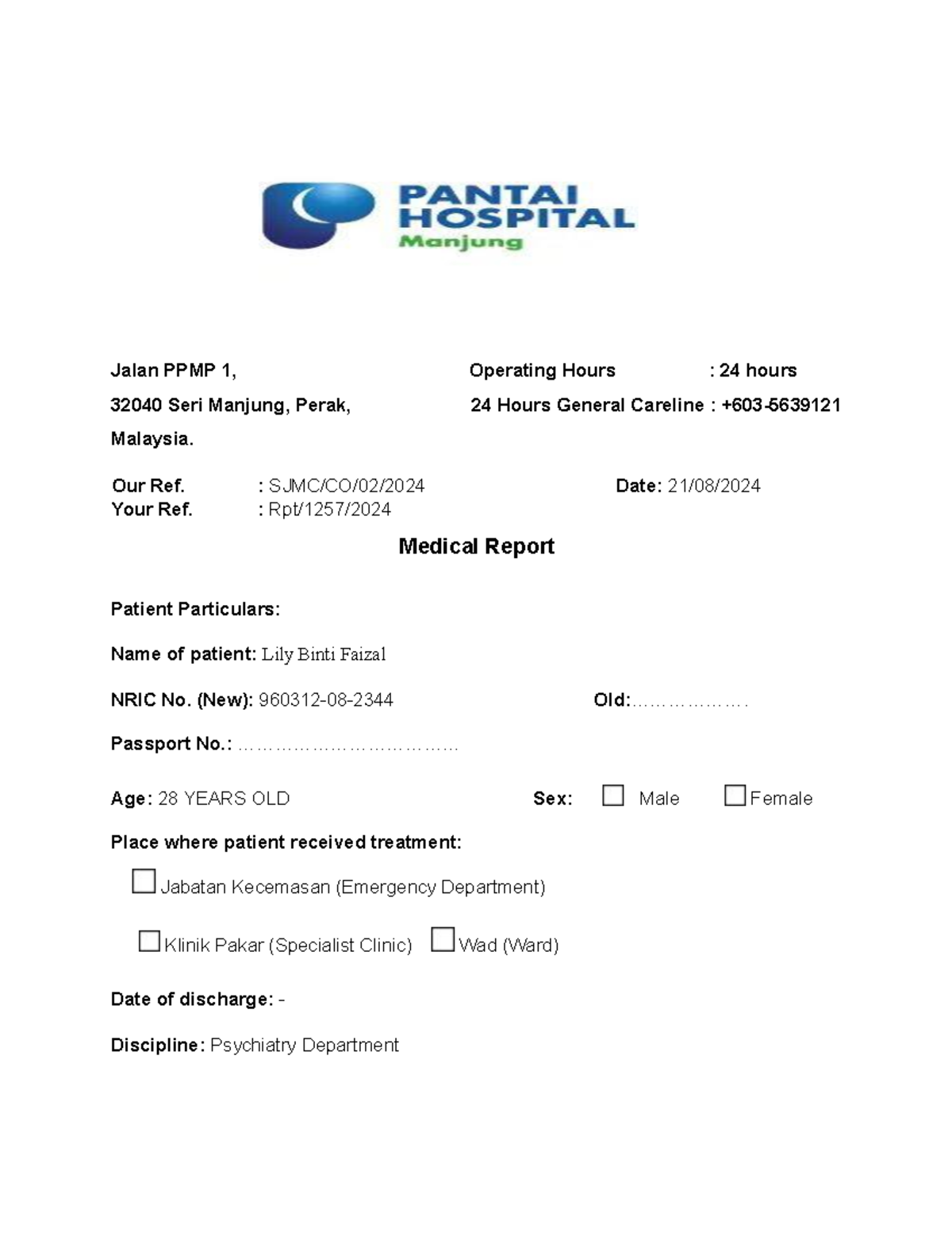 Medical Report LILY - hope it helps! - Jalan PPMP 1, Operating Hours ...