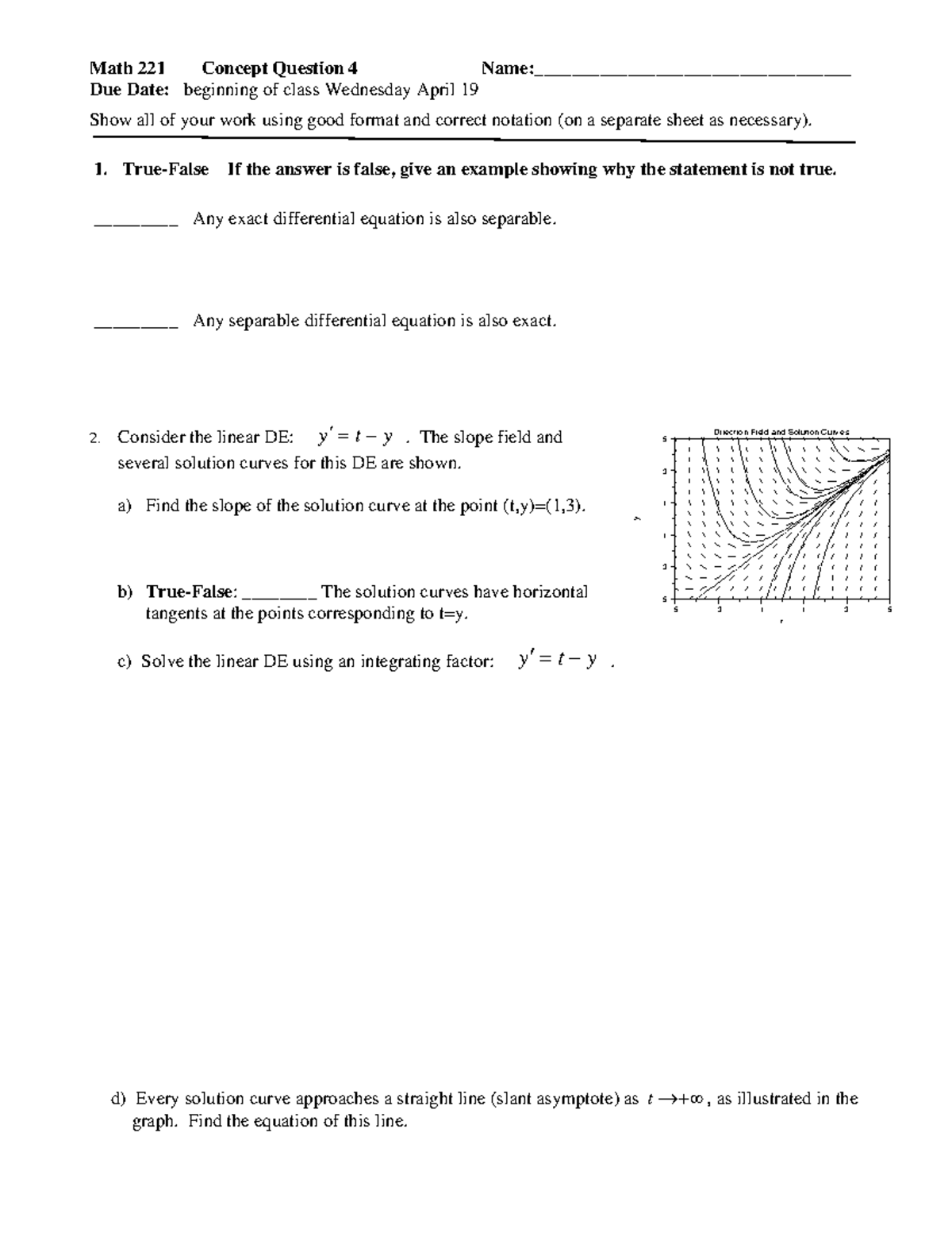 CQ 4 linear and exact - Math 221 Concept Question 4 Name