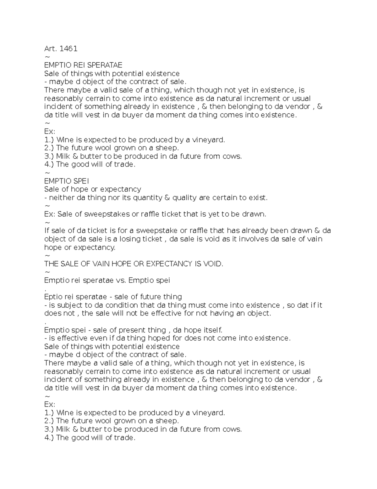 Emptio REI Speratae - This is the lecture notes - Art. 1461 ~ EMPTIO ...