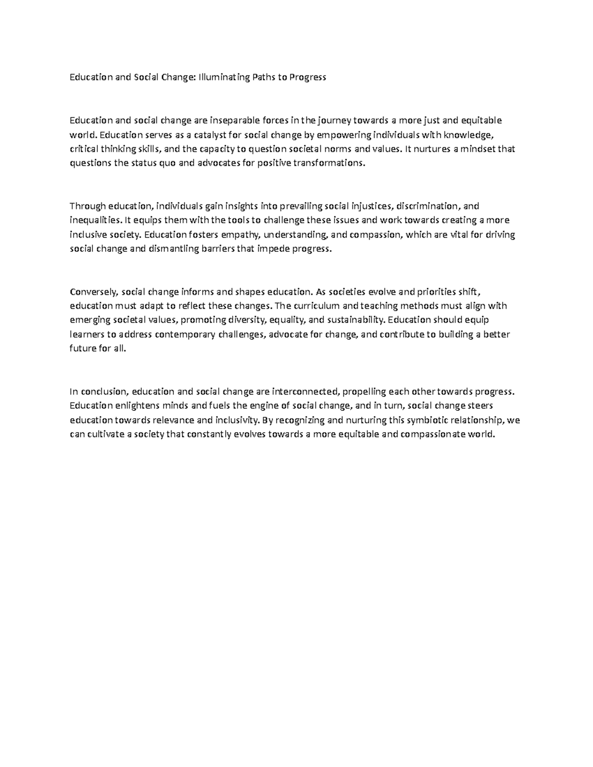 Education and Social Change - Education serves as a catalyst for social ...