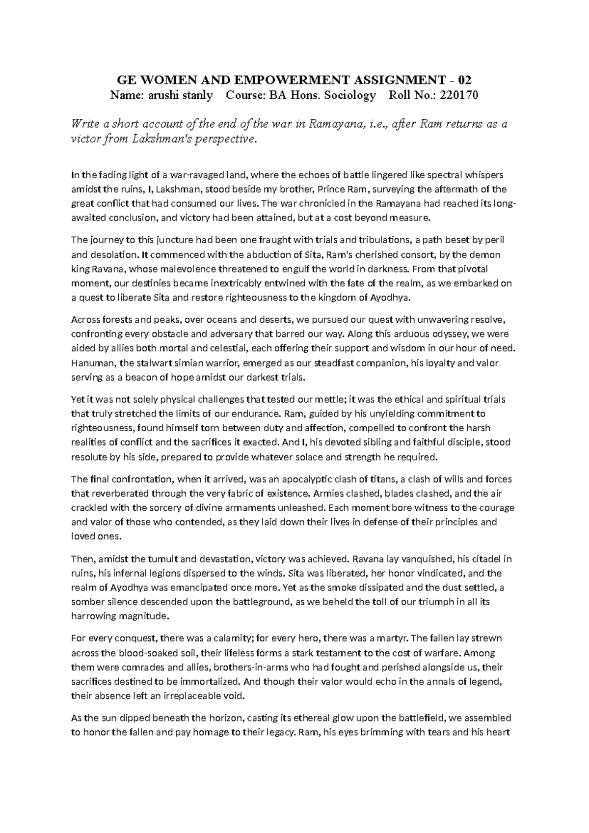 GE Women AND Empowerment Assignment 2 - GE WOMEN AND EMPOWERMENT ...