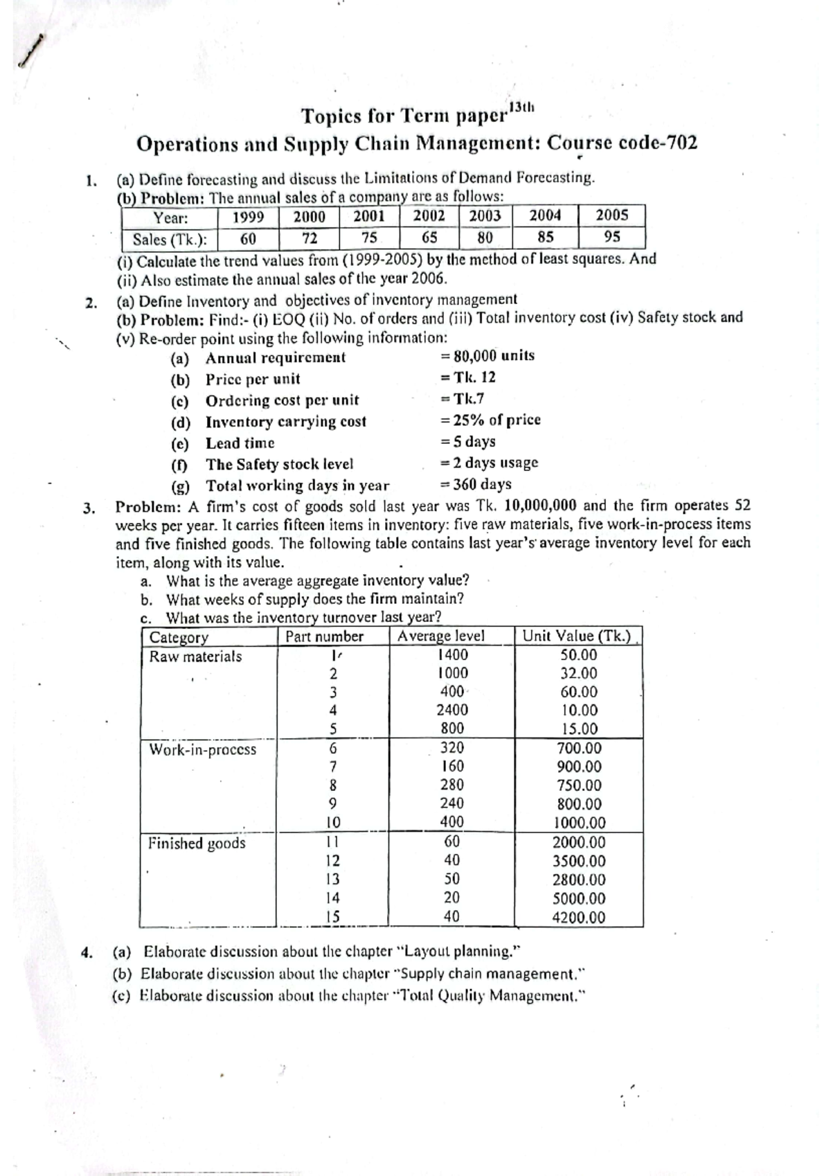 Term papaer questins - Study materials for each couse - Topics for Term ...