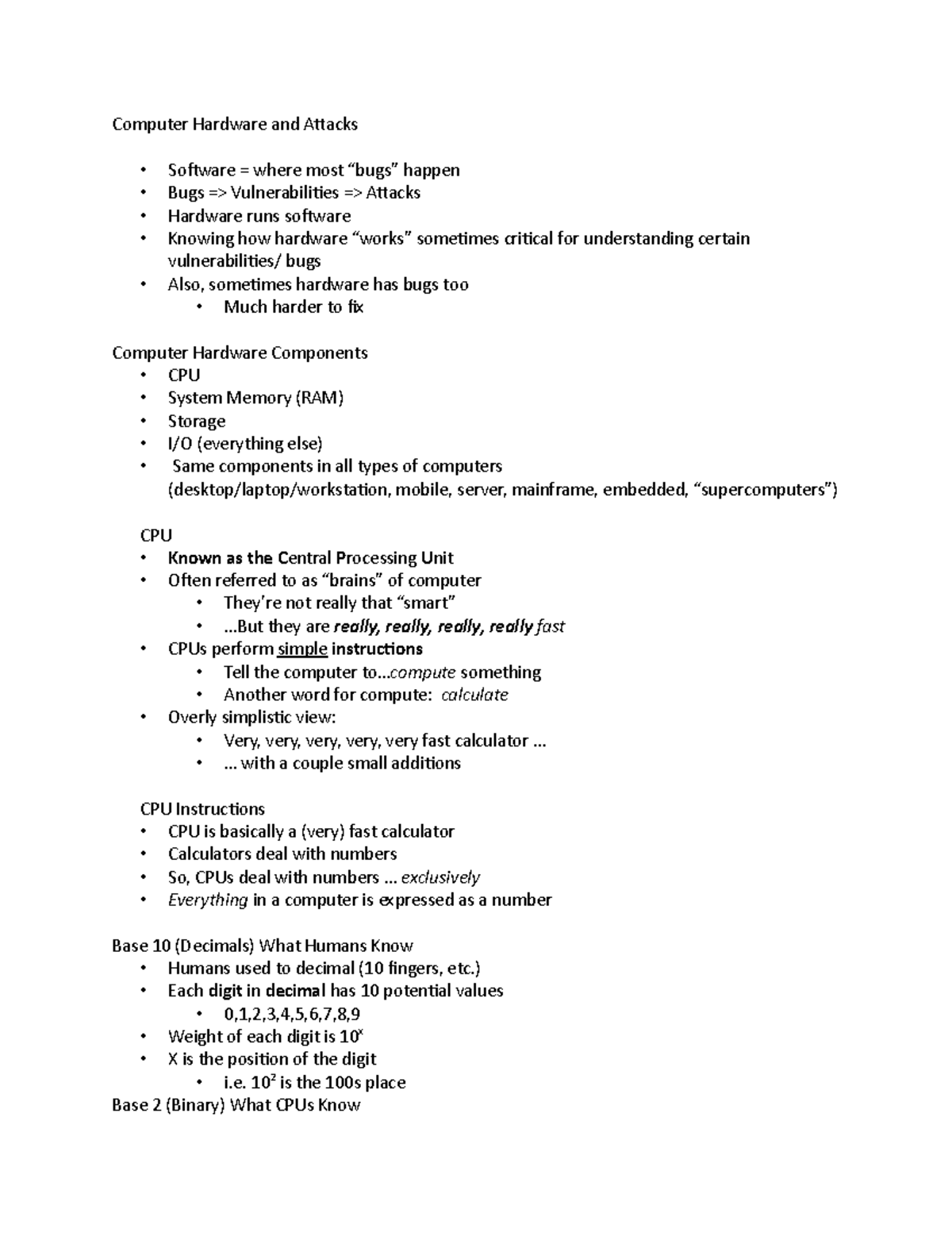 Computer Hardware and Attacks Notes - Computer Hardware and Attacks ...