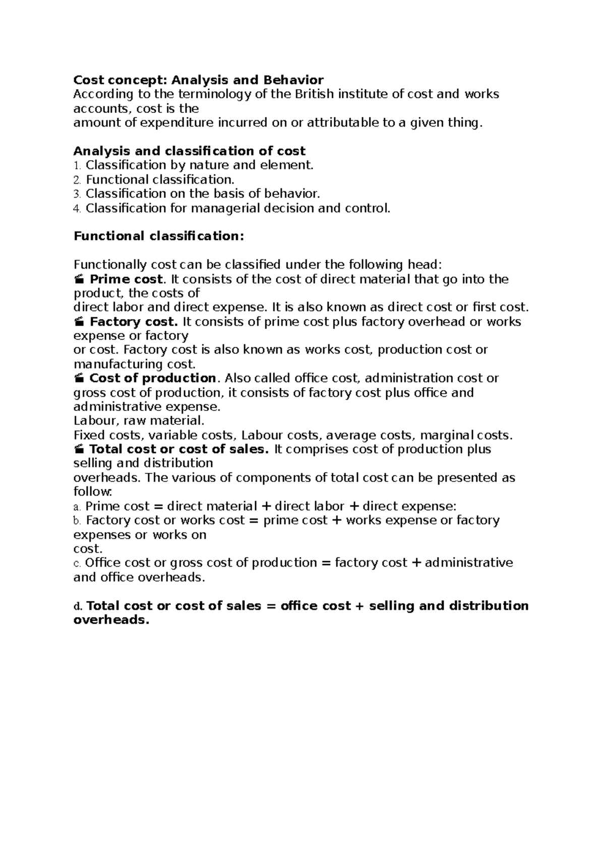 Lecture 2 notes - tutorial - Cost concept: Analysis and Behavior ...