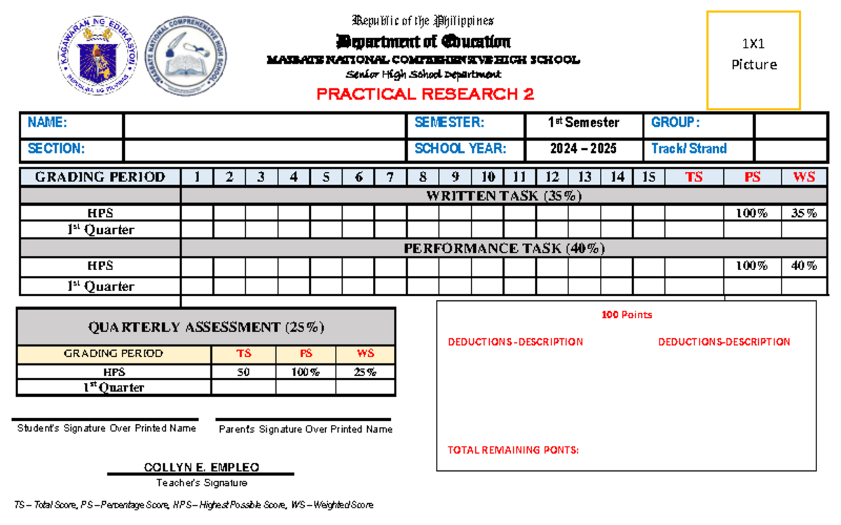 Class-Card - This is a sample class card for recording the outputs of ...