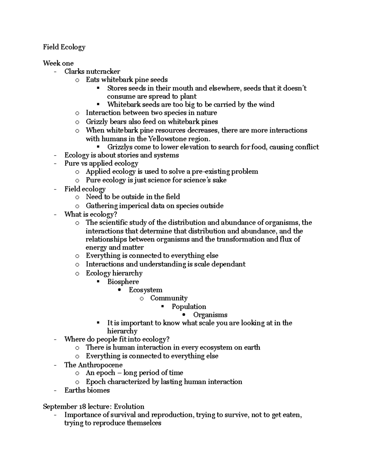 Field Ecology - lecture notes for envs 200 - Field Ecology Week one ...