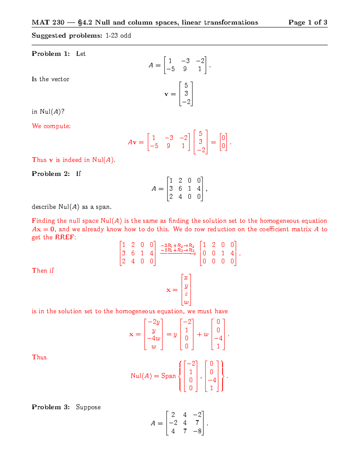 11 11 42 Null Spaces Column Spaces And Linear Transformations Solutions Mat 230 — §4 Null 7609