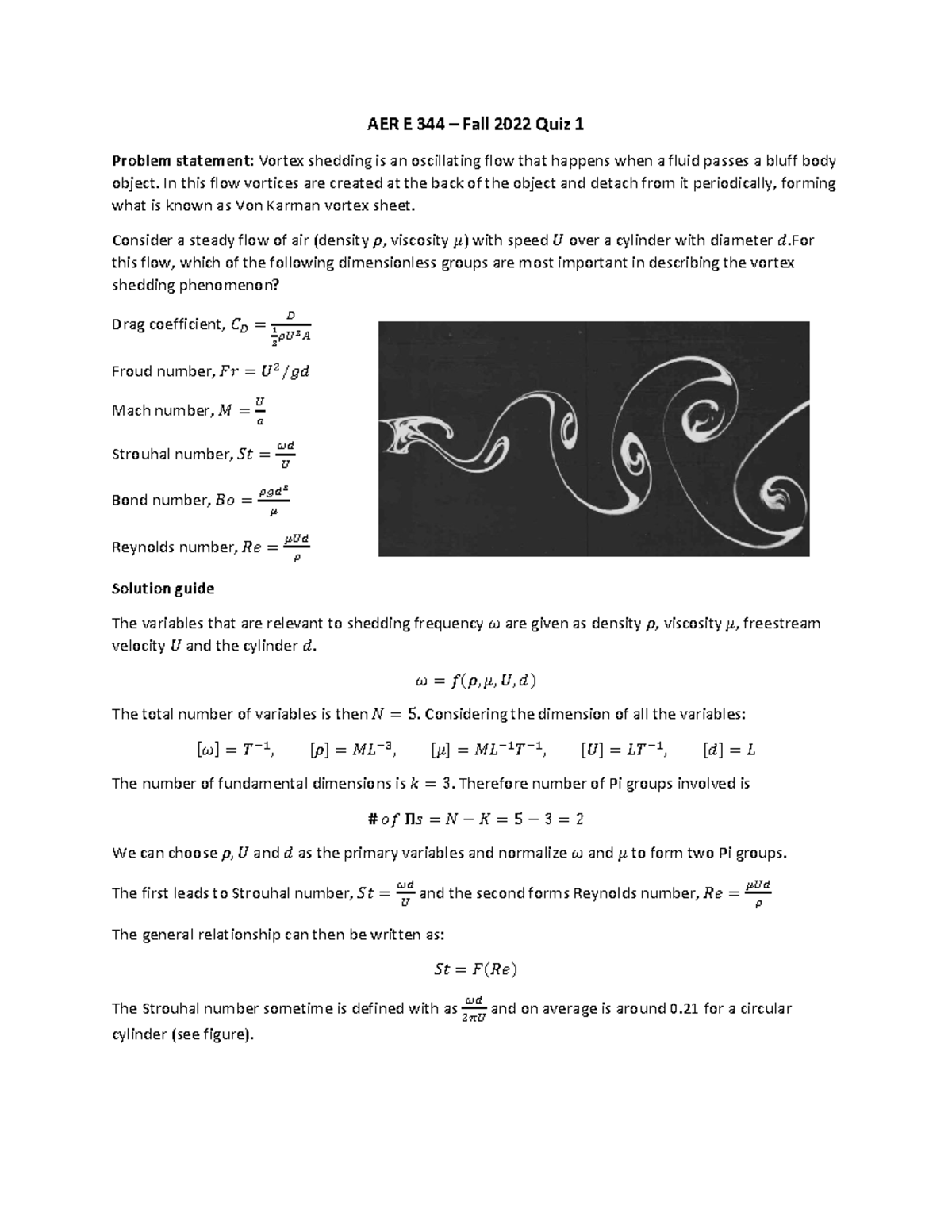 AER344 Quiz 1 - Pi Groups - AER E 344 – Fall 2022 Quiz 1 Problem ...