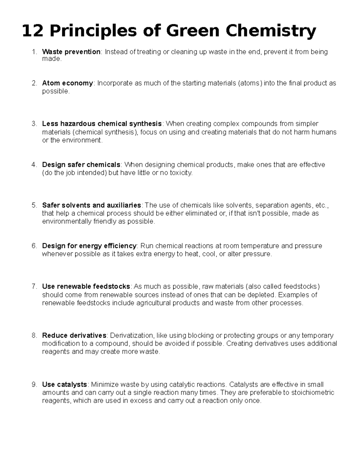 Principles of Green Chemistry - 12 Principles of Green Chemistry Waste ...