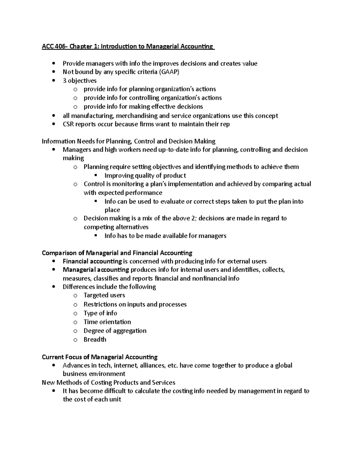 ACC 406 Chp 1 - Lecture notes 1 - ACC 406- Chapter 1: Introduction to ...