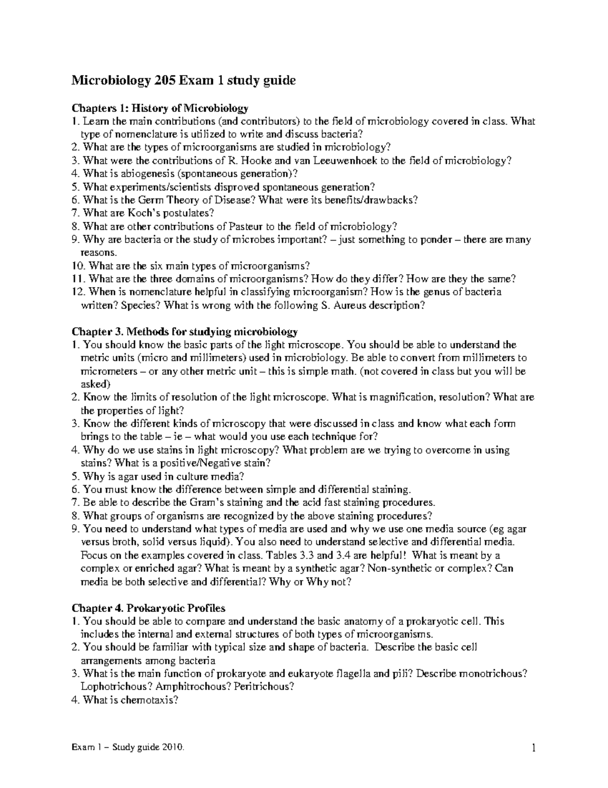 Study Guide-01-EXAM1-practice-microbial biochem - Exam 1 – Study guide ...