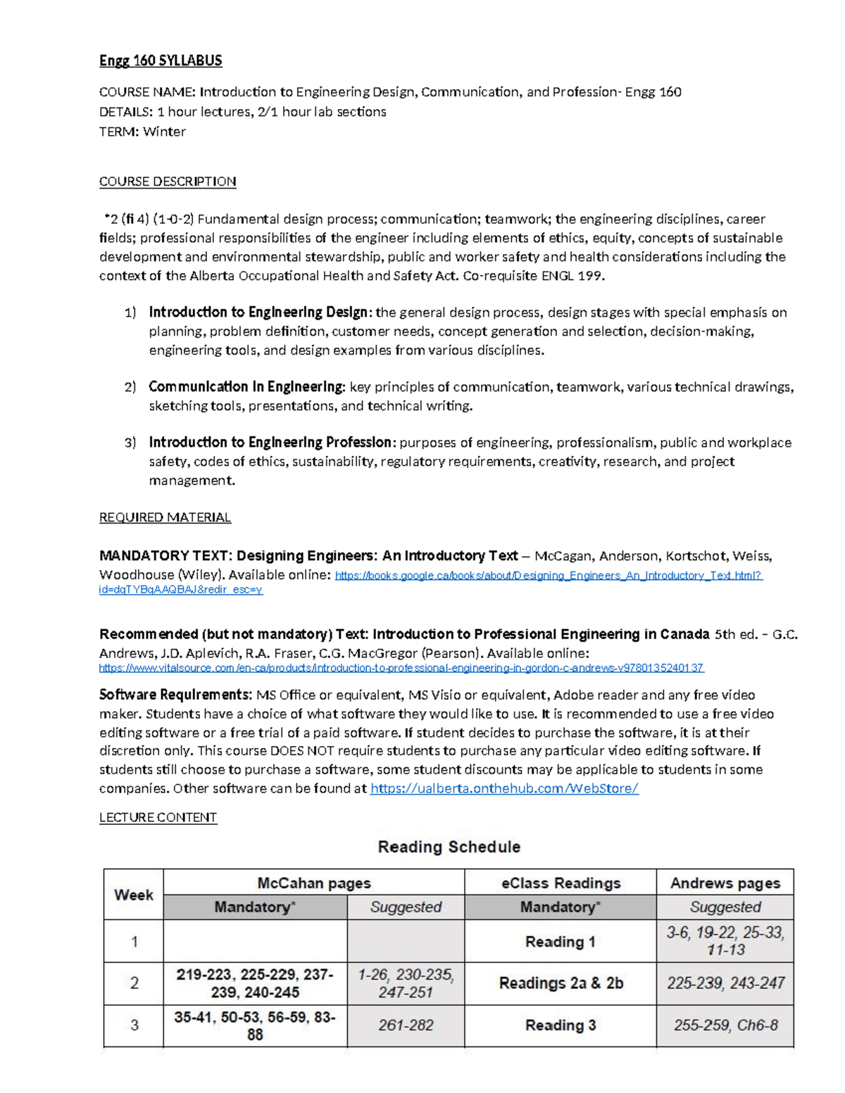 Engg-160 - Syllabus and how to do ENGG 160 - Engg 160 SYLLABUS COURSE NAME: Introduction to ...