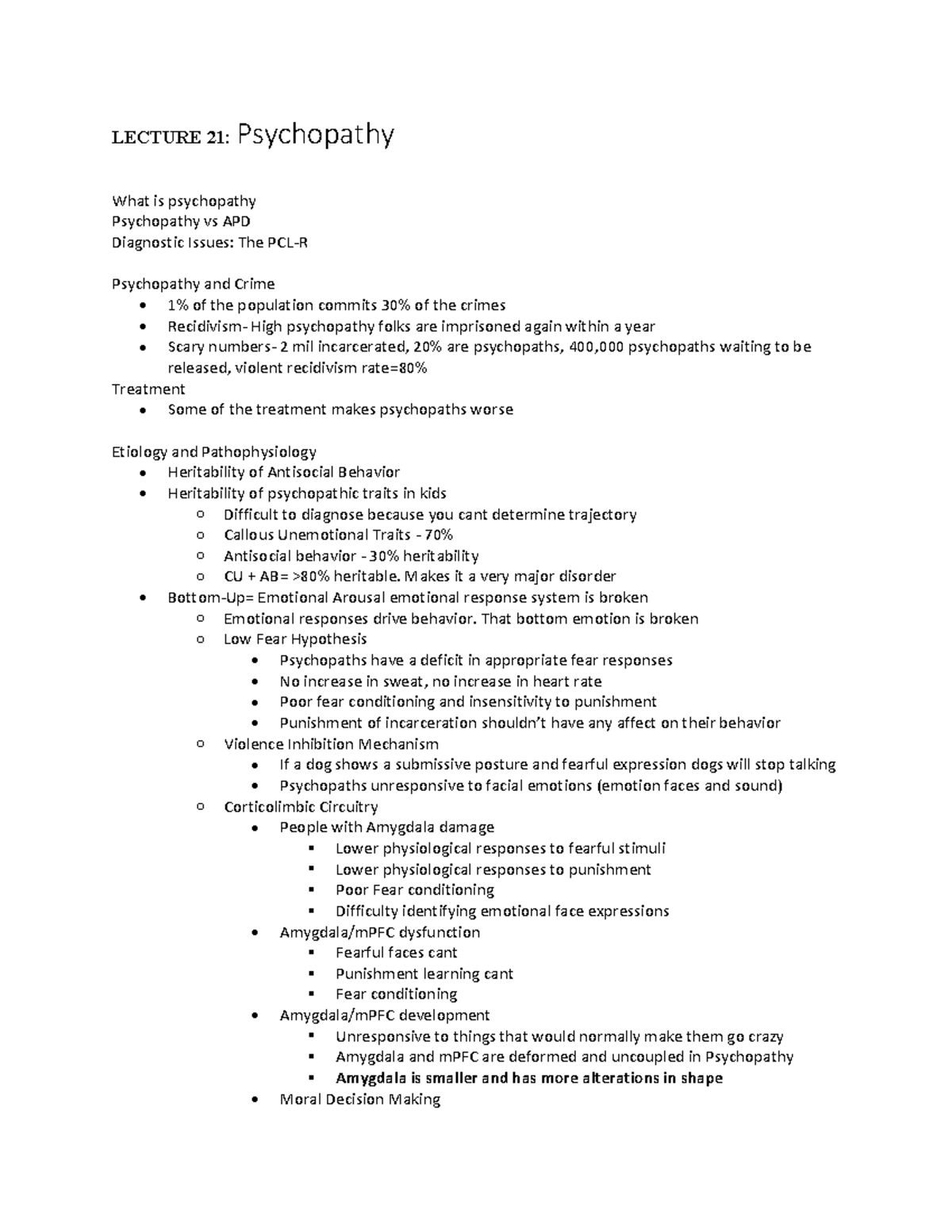 Abnormal Psych - Lecture 21 - LECTURE 21: Psychopathy What is ...