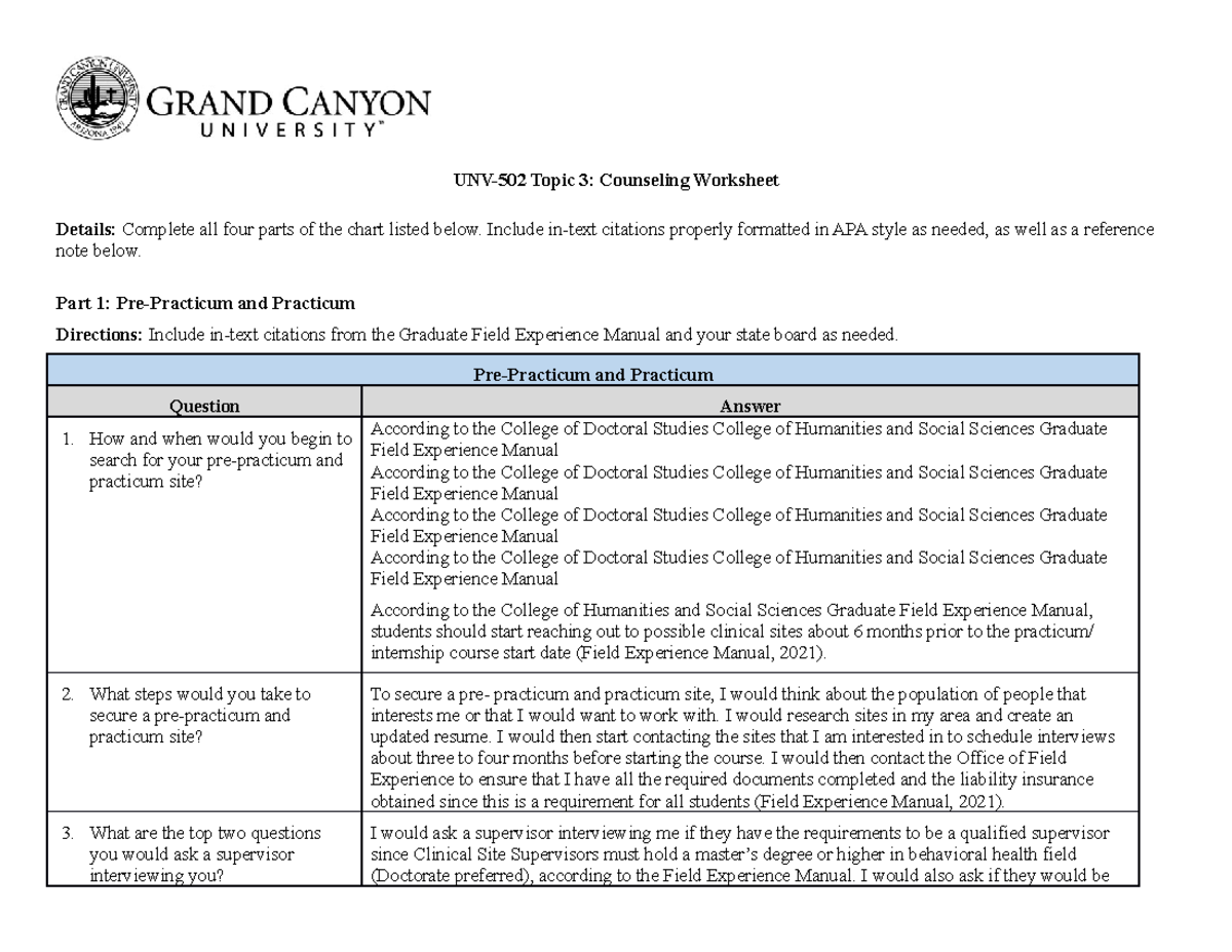 Counseling Worksheet - UNV-502 Topic 3: Counseling Worksheet Details ...