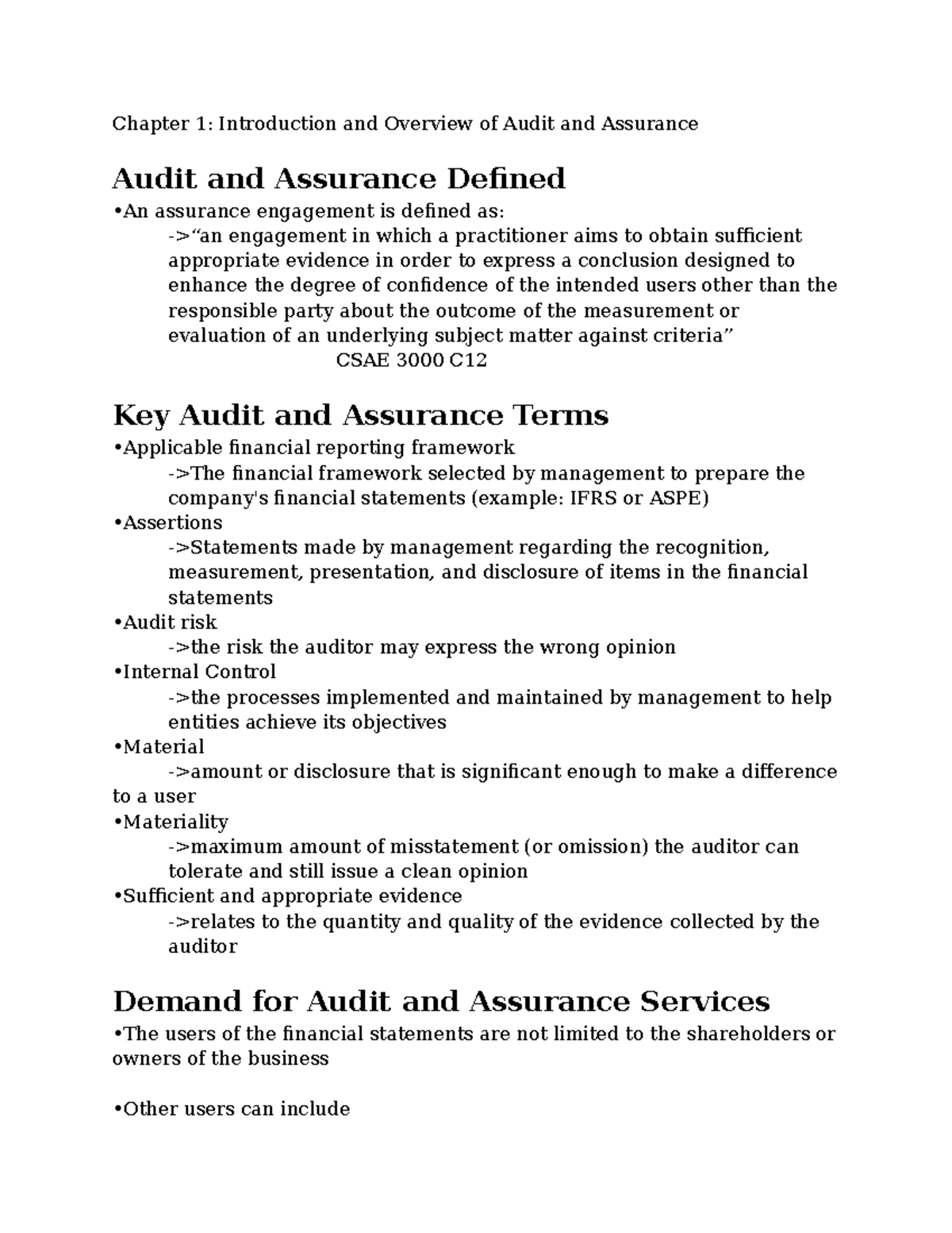 Audit Week 1 - Notes for the first week - Chapter 1: Introduction and ...