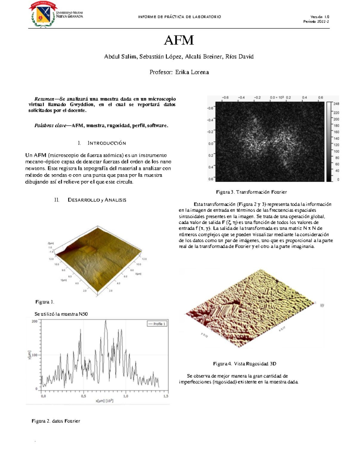 AFM - laboratorio de AFM - INFORME DE PRA ́ CTICA DE LABORATORIO Versio ...