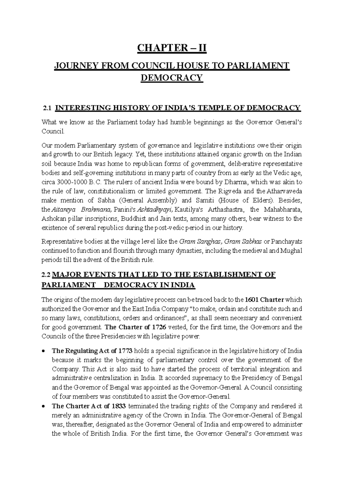 History of parliament - CHAPTER – II JOURNEY FROM COUNCIL HOUSE TO ...