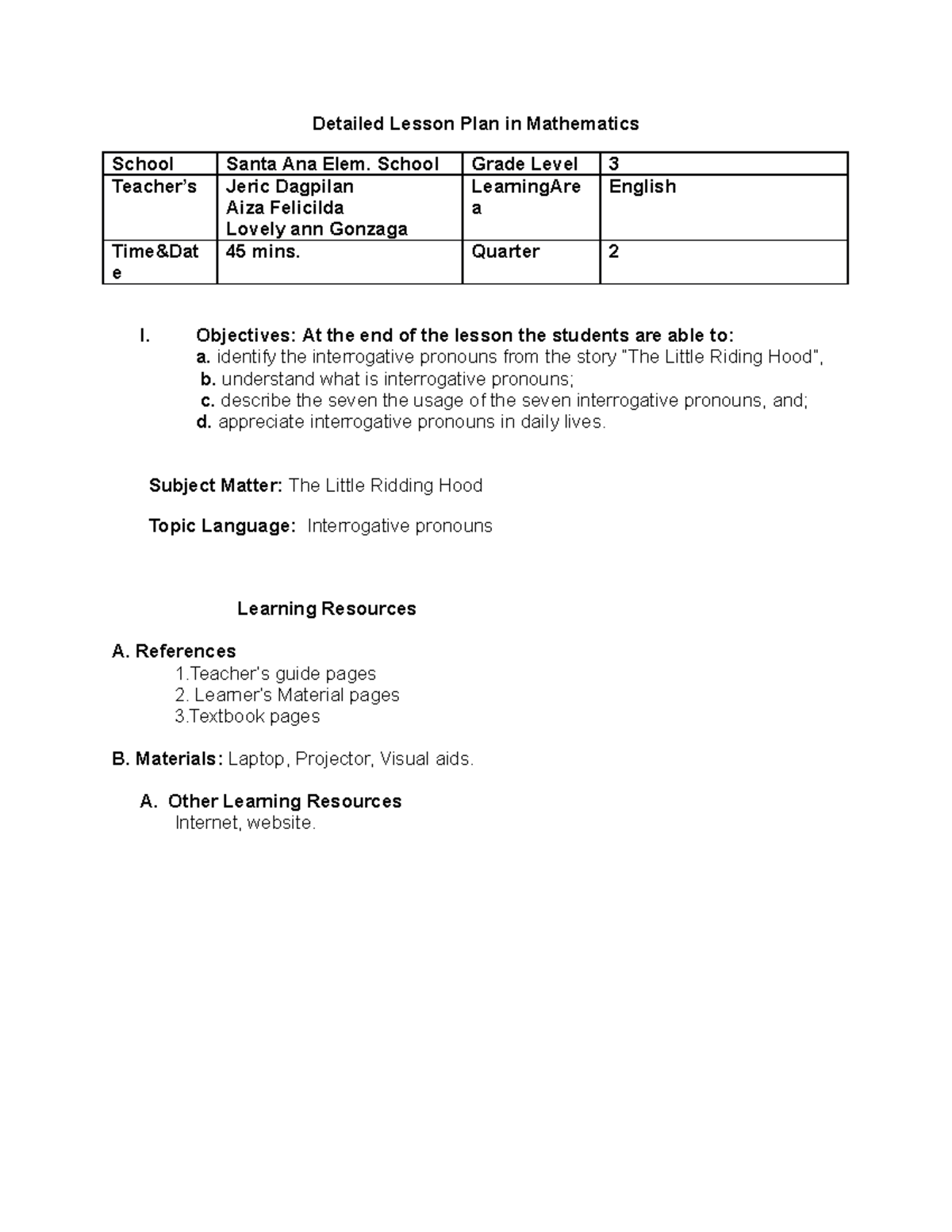 Detailed-Lesson-Plan-in-English - Detailed Lesson Plan in Mathematics ...