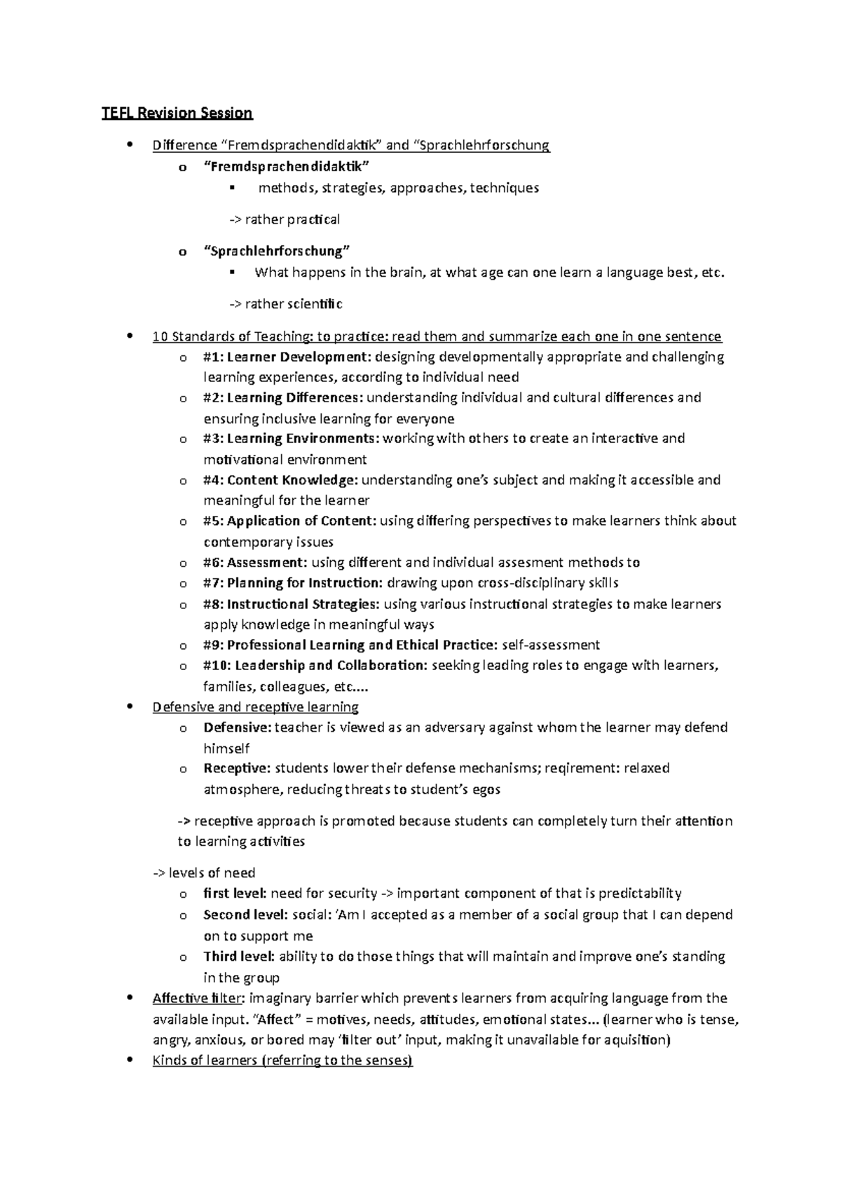 Revision Session TEFL, important for exam - TEFL Revision Session ...