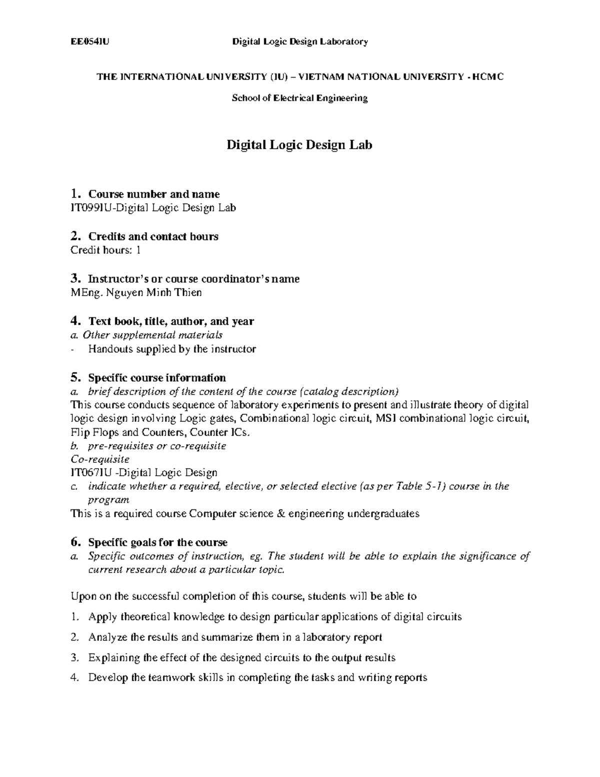IT099IU - Digital Logic Design Lab - Medical Labroratory Technology ...