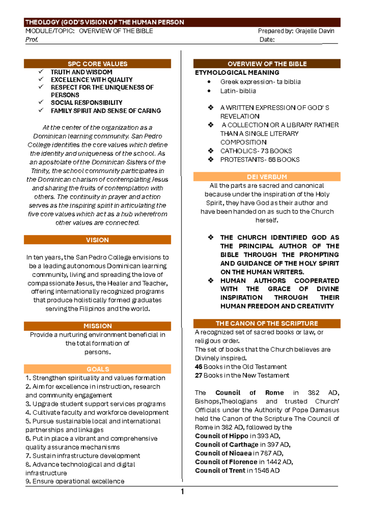 Theology-PDF - Theology Notes - THEOLOGY (GOD’S VISION OF THE HUMAN ...