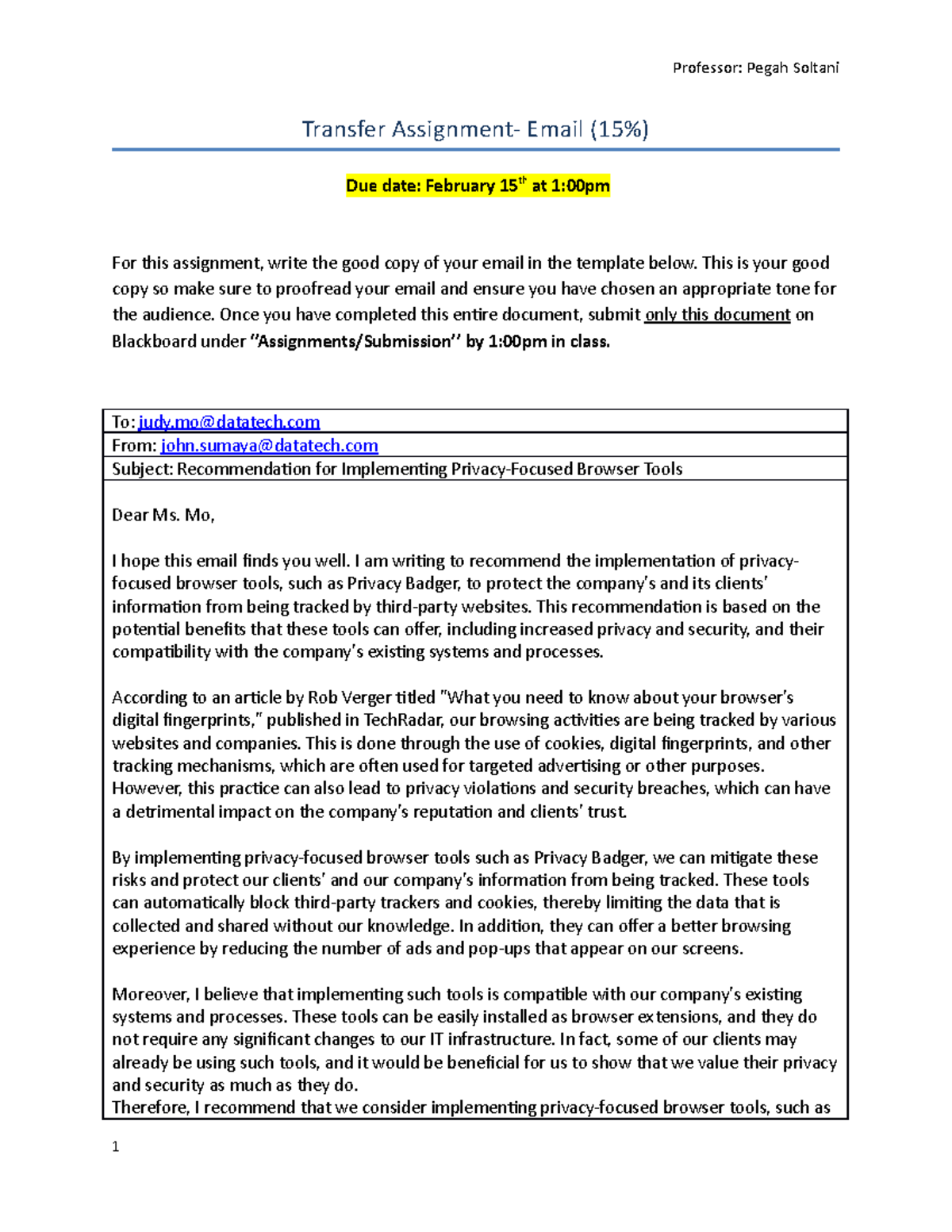 John Sumaya Transfer 1 COM101ZZB - Professor: Pegah Soltani Transfer ...