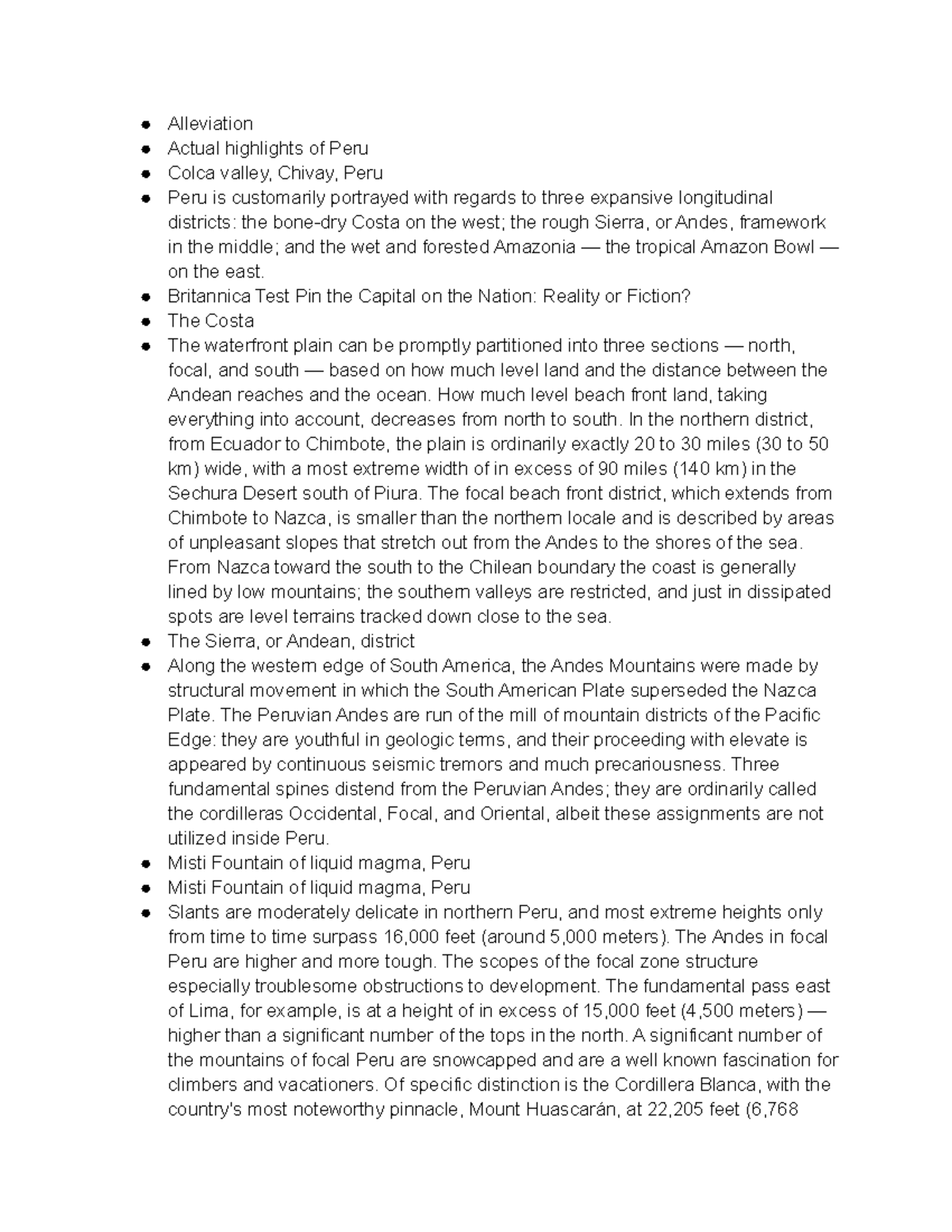 Peru Land - Lecture notes from class - Alleviation Actual highlights of ...