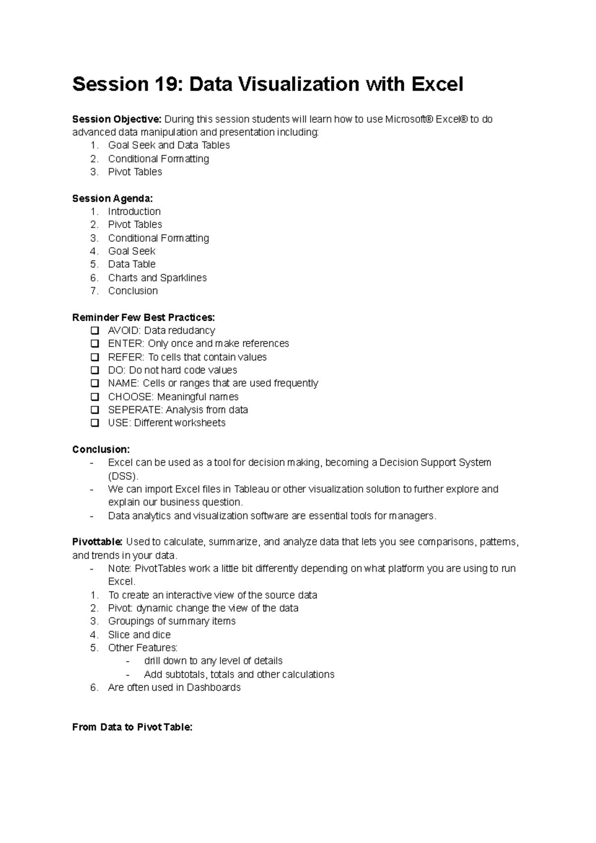 Session 19 Data Visualization with Excel - Goal Seek and Data Tables 2 ...