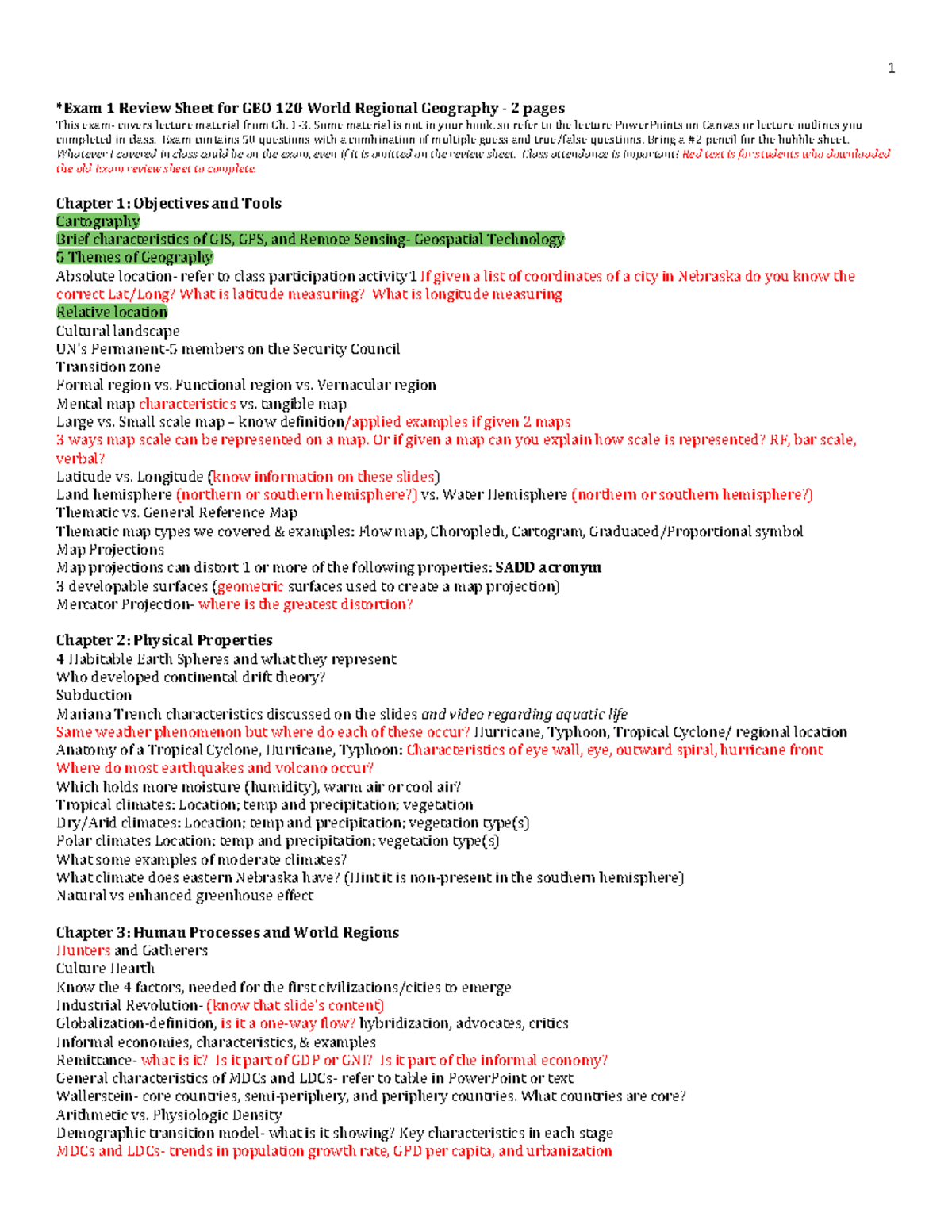 Exam1 Review Sheet GEO120 Fall2024 - 1 *Exam 1 Review Sheet for GEO 120 ...