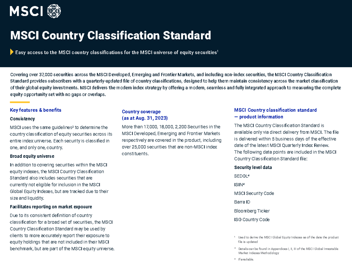 MSCI Country Classification Standard cfs en - Covering over 37,000 securities across the MSCI ...