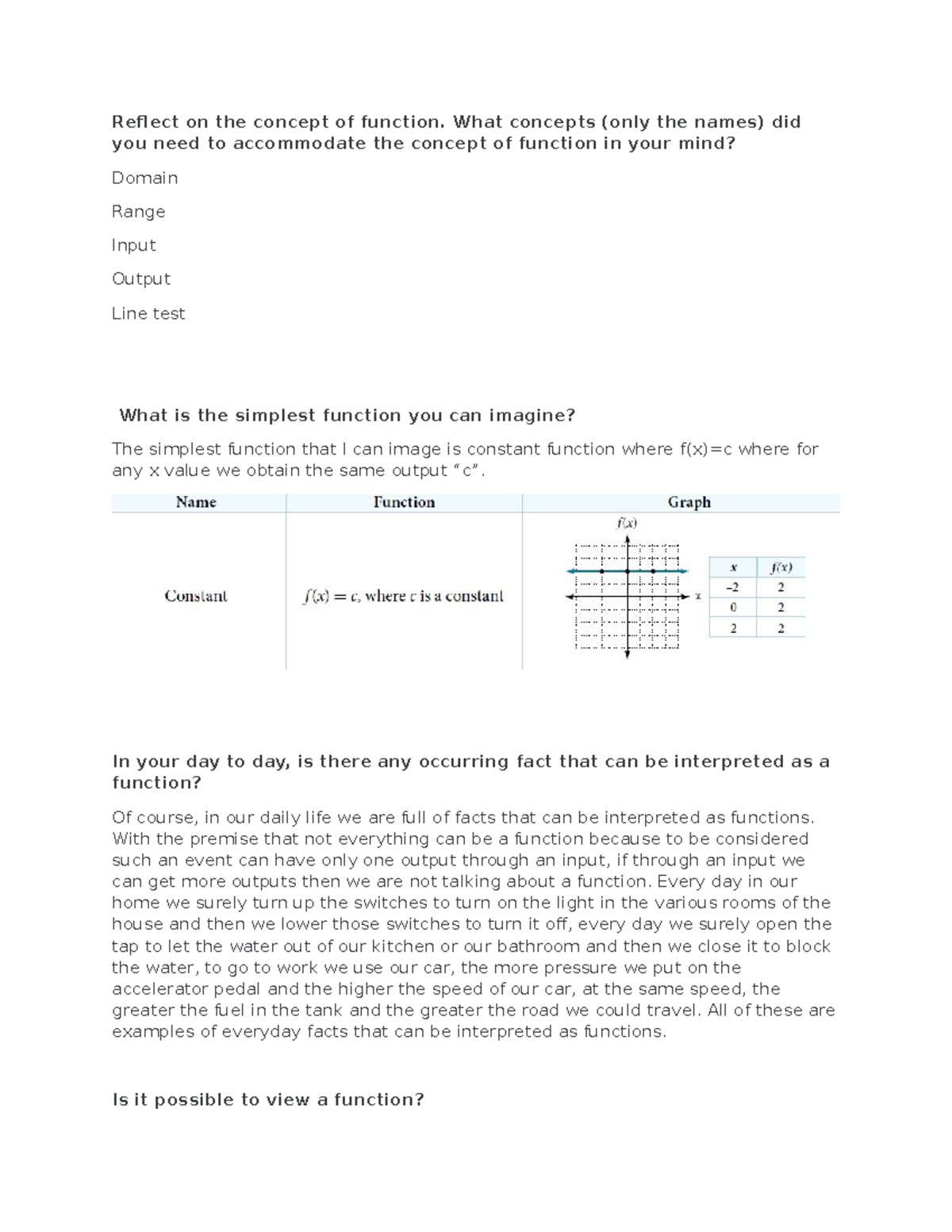 Learning journal 1 - Reflect on the concept of function. What concepts ...