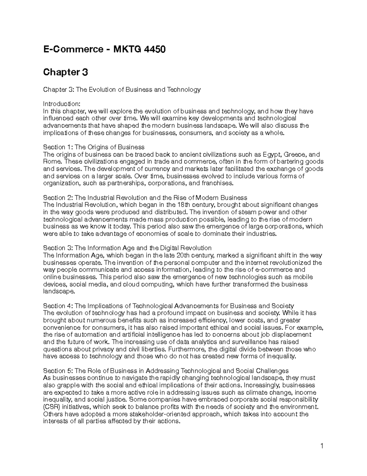 MKTG 4450 - Chapter 3 - E-Commerce - MKTG 4450 Chapter 3 Chapter 3: The Evolution of Business ...