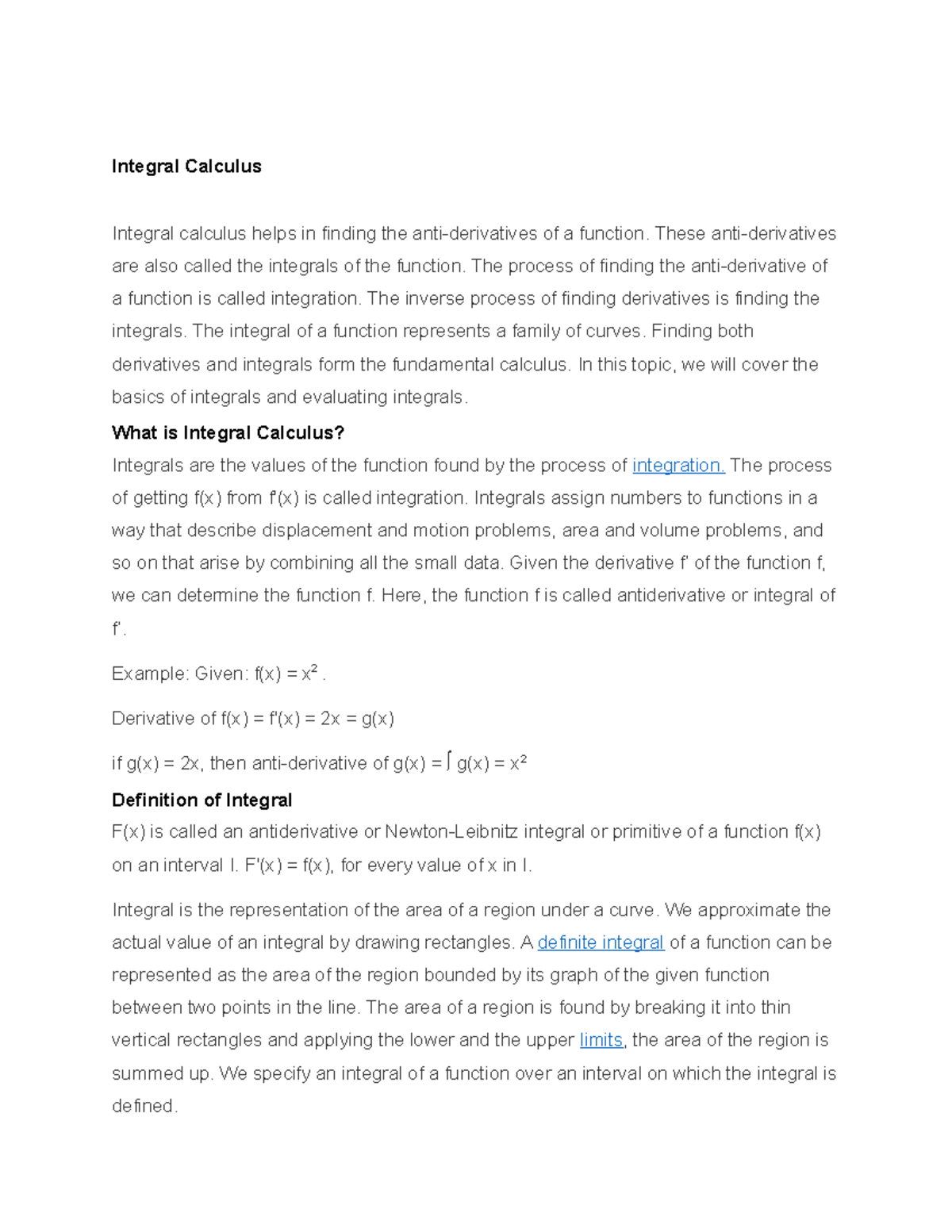 Integral Calculus Integral Calculus Integral Calculus Helps In