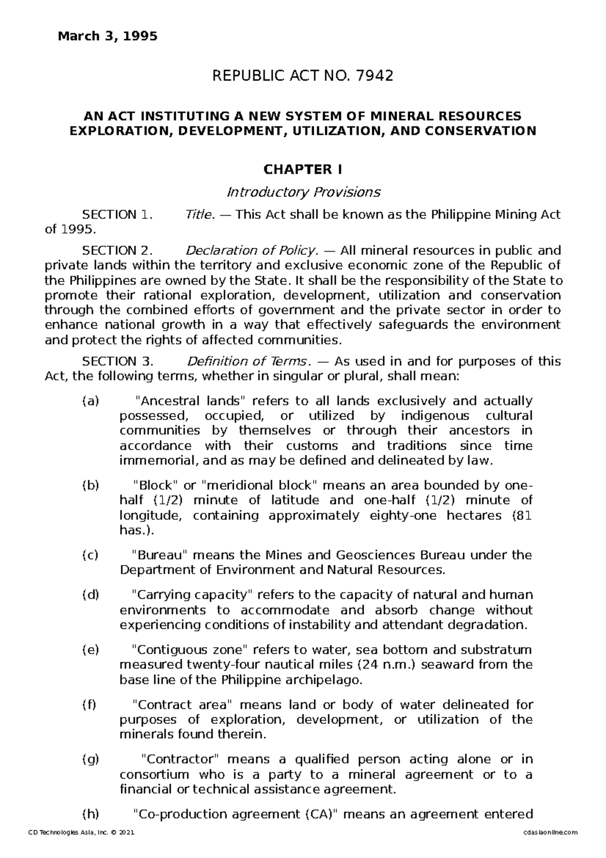 Philippine Mining Act of 1995 - Juris Doctor - Studocu