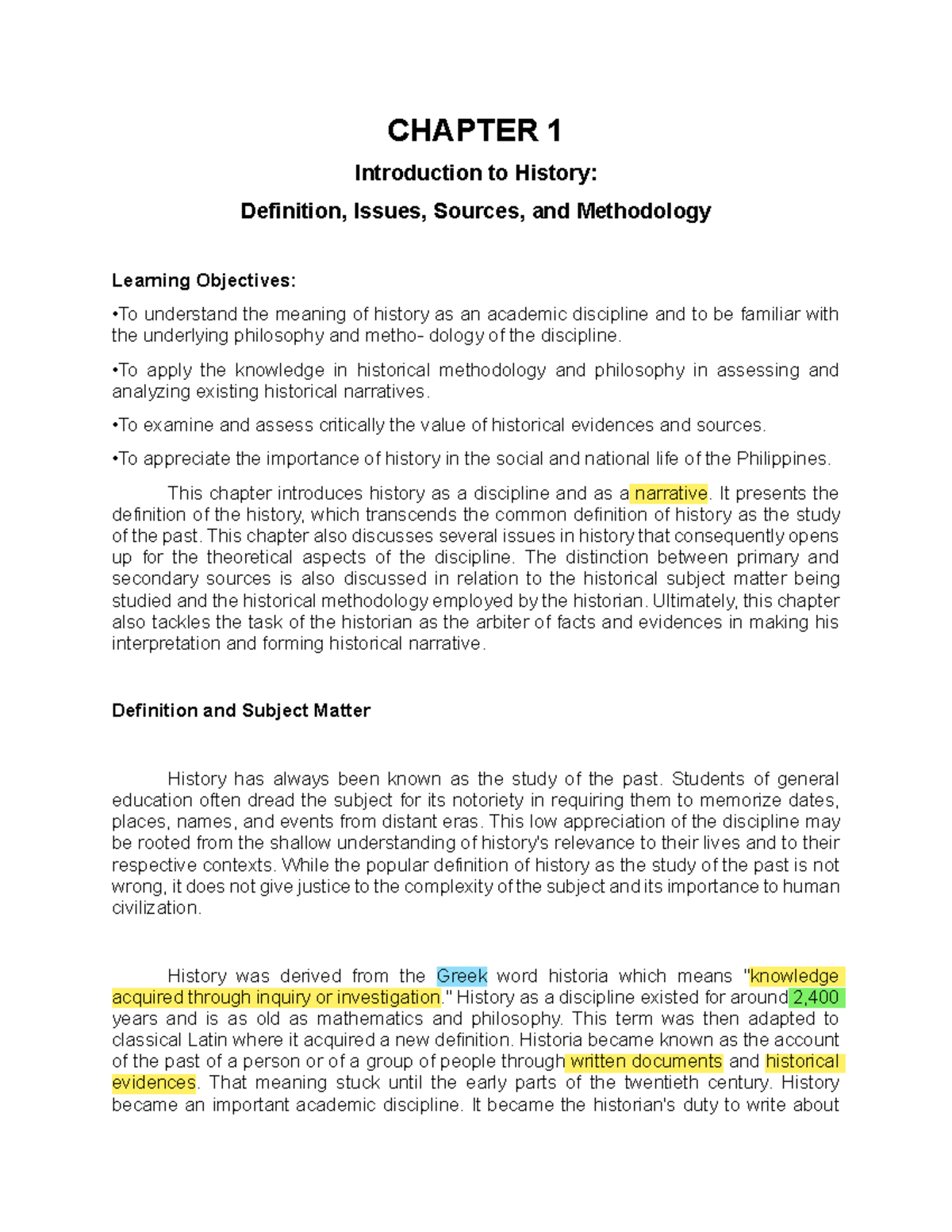 1. Chapter 1 - History of the Philippines - CHAPTER 1 Introduction to ...