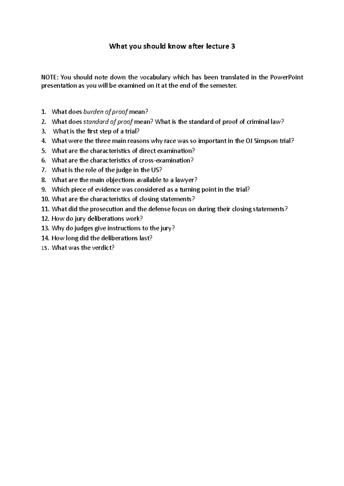 Lecture 3 - What you should know - What you should know after lecture 3 ...