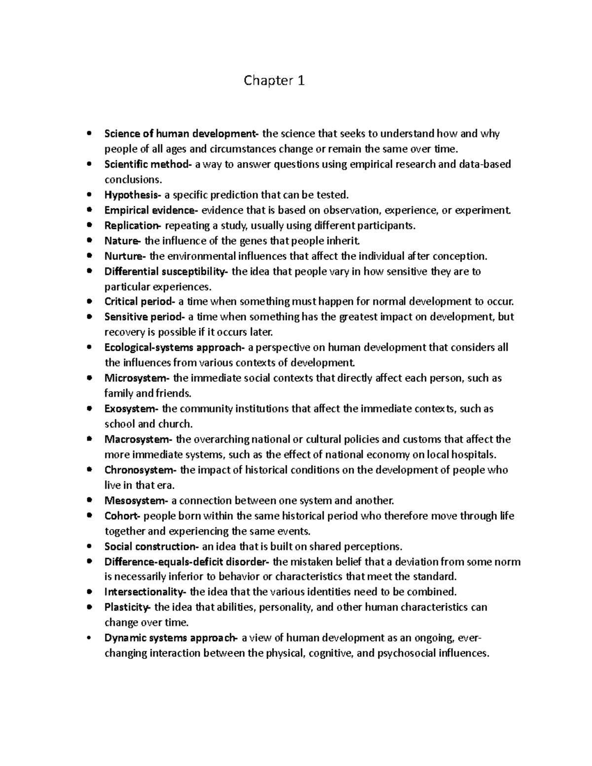 Chapter 1 - Chapter 1 Science of human development- the science that ...