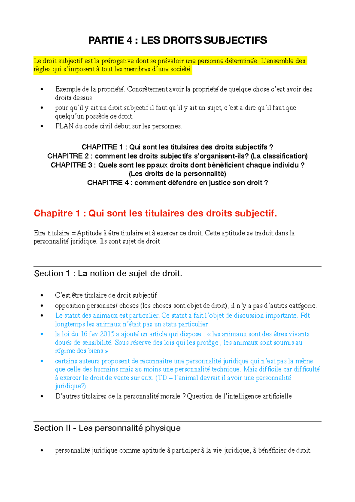 Partie 4 - Les droits subjectifs - PARTIE 4 : LES DROITS SUBJECTIFS Le ...