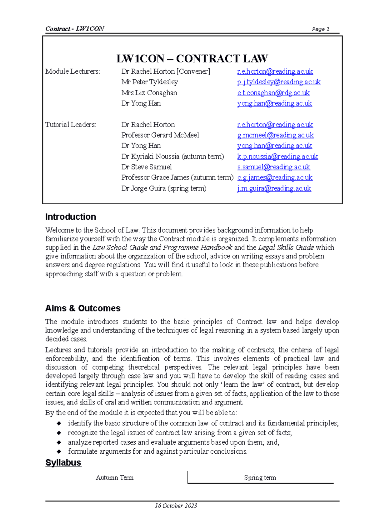 1 Wecome TO Contract (1)(1) (2) - LW1CON – CONTRACT LAW Module ...