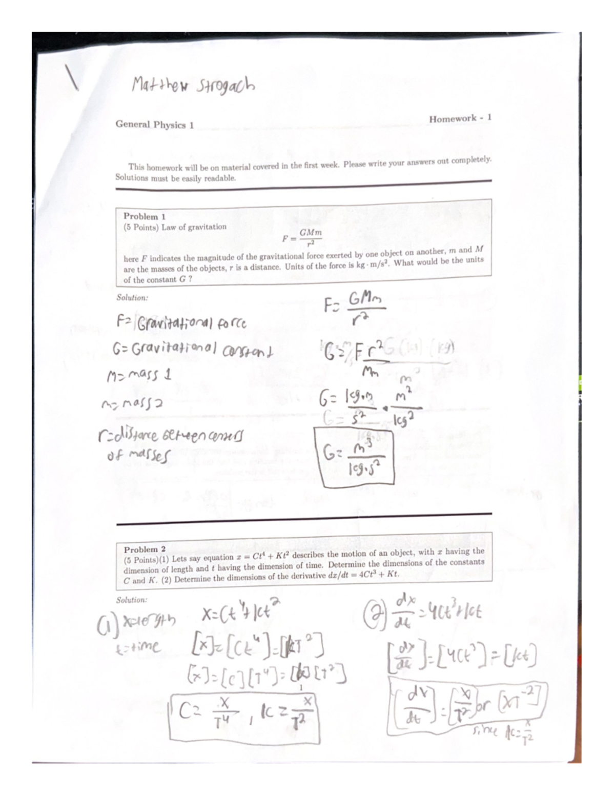 General Physics I Homework 1 - Studocu