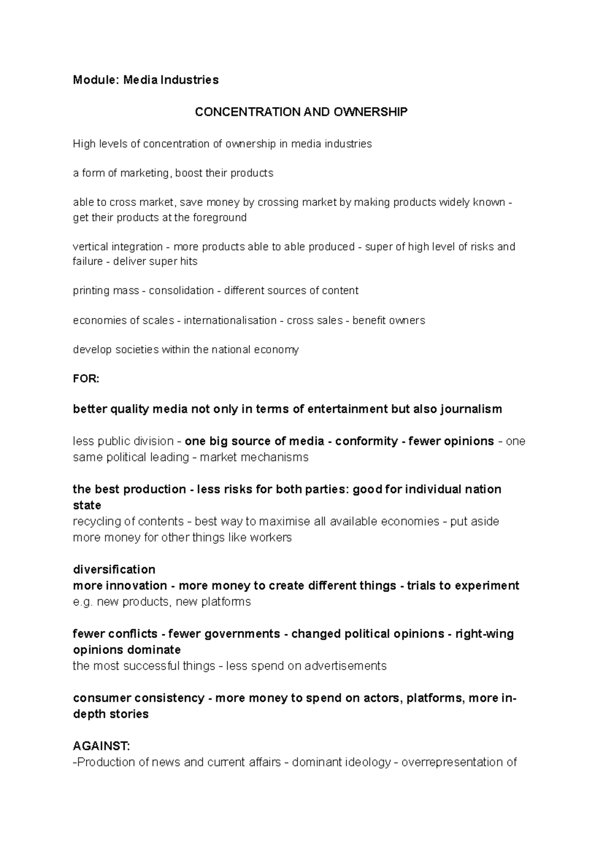 Concentration AND Ownership - Module: Media Industries CONCENTRATION ...