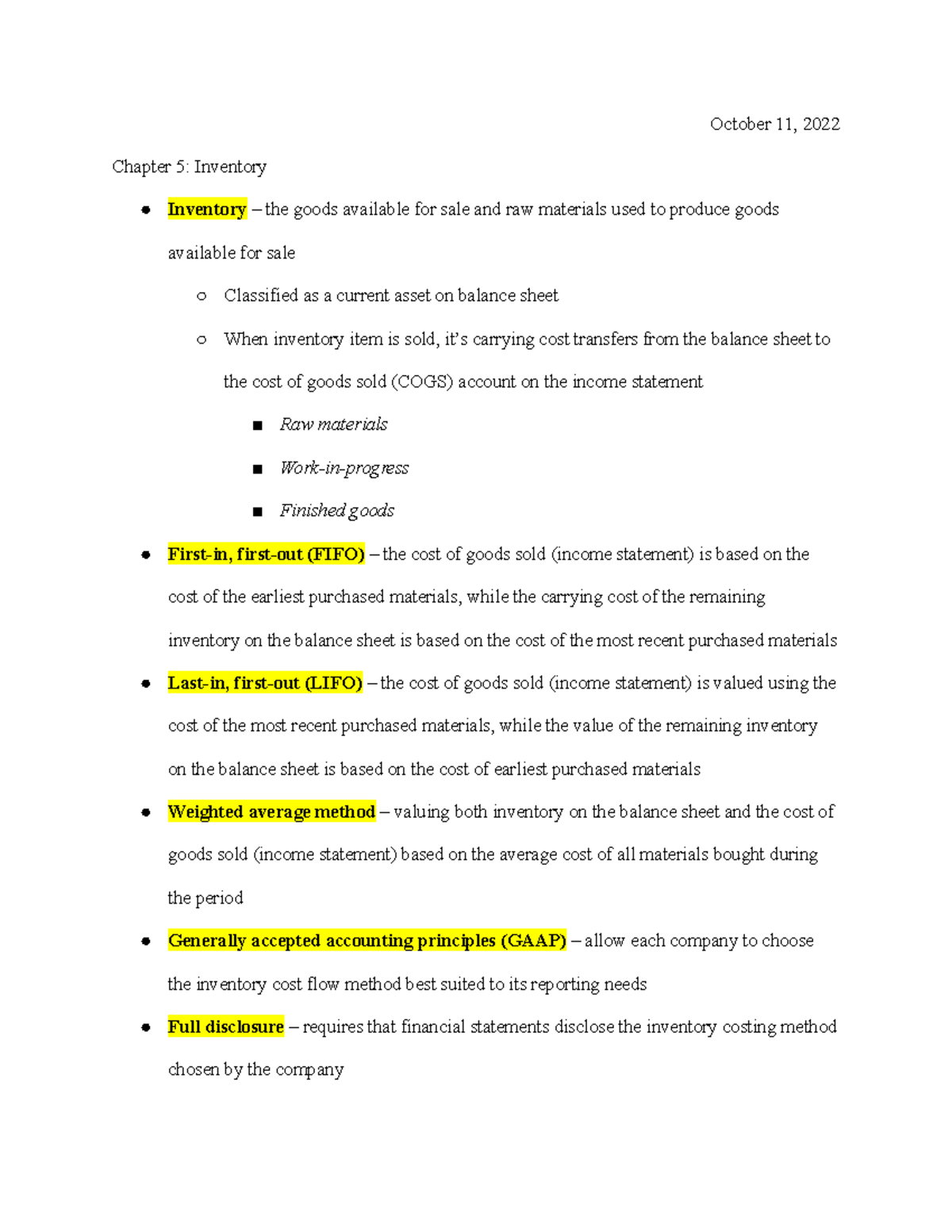 Ch 5 Inventory Acct204 Fundamentals Of Accounting Professor Chiaho